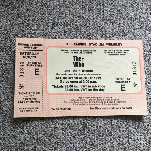 AC/DC THE WHO Stranglers Unused ticket Wembley Stadium 18/08/79 #01843 ...
