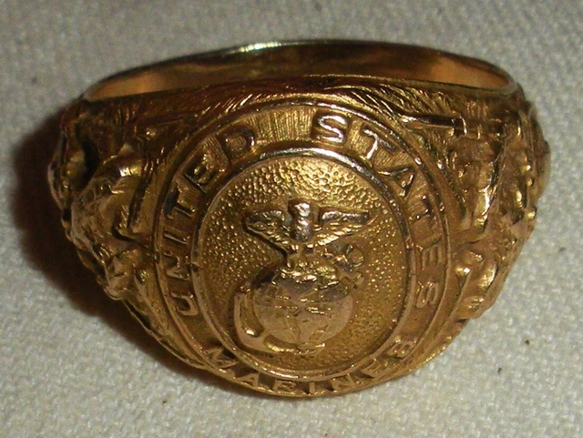 ANTIQUE WW2 WORLD WAR 2 10K GOLD UNITED STATES MARINES RING SIZE 13 ...