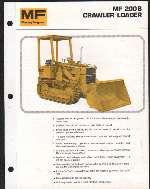 MASSEY FERGUSON &MF 200B" Industrial Crawler Tractor Loader Brochure Leaflet £7.00 - PicClick UK