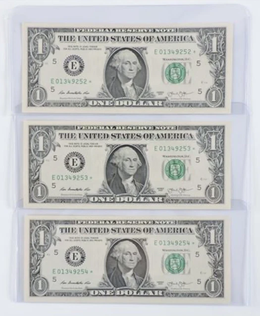 US 2013 $1 Star Notes **3 Bills Consecutive Serial Numbers** $125.00 ...