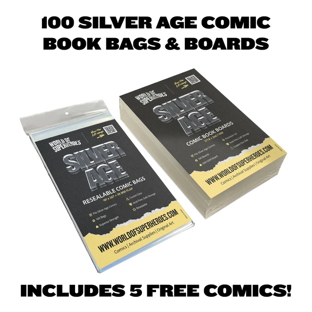 100 RESEALABLE SILVER Age Comic Bags & Boards Storage INC. 5 FREE ...