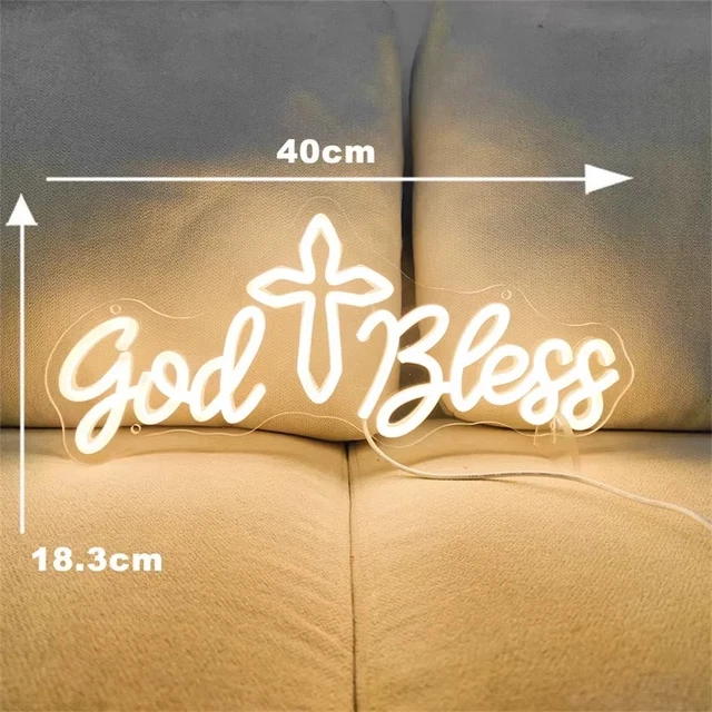 GOD BLESS NEON Sign LED Light Wall Hanging with USB Power Neon Sign ...