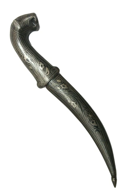 DAGGER KNIFE STEEL Blade Silver Wire Work Tiger face Handle sheath P ...