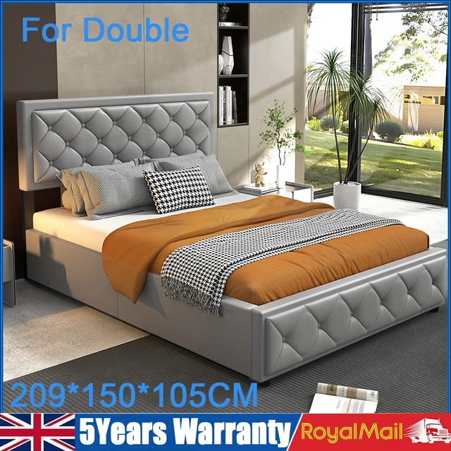 OTTOMAN STORAGE GAS Lift Up Bed Frame Leather Upholstered 4ft6 Double ...