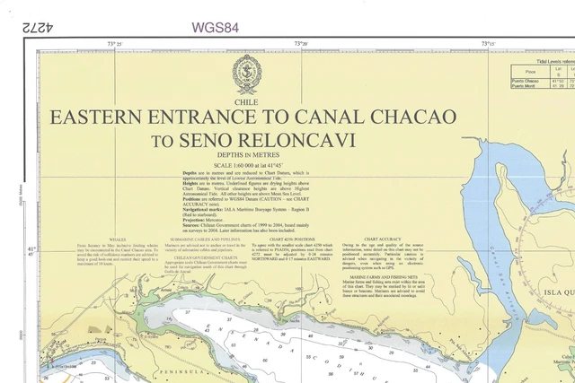 CARTE MURALE DU Canal D'Entrée Est 4272 Chacao Seno Reloncavi Chili ...