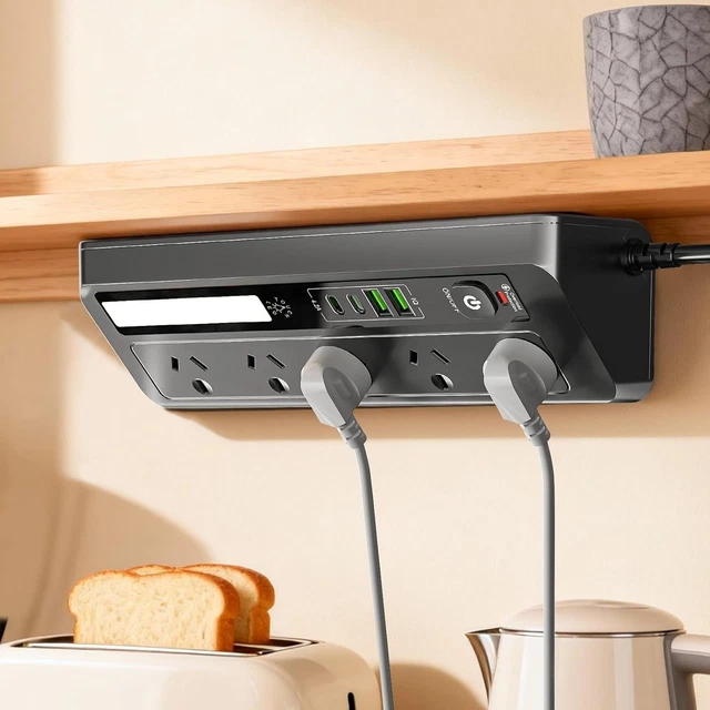 POWER BOARD INDIVIDUAL Switch - 5AC Outlets with Power Strip, USB A and ...