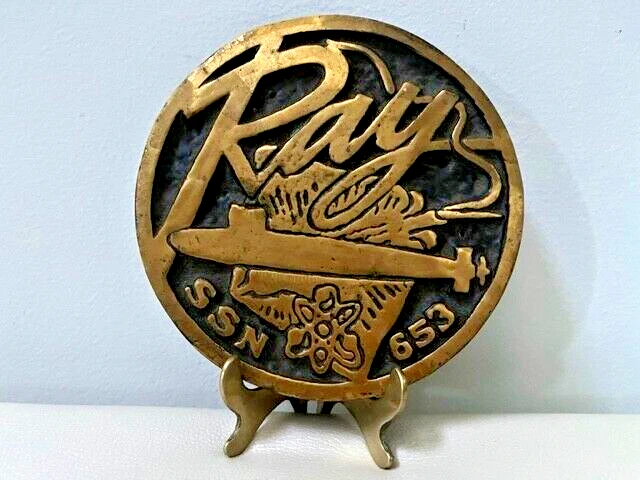 VINTAGE US NAVY SUBMARINE Plaque - USS Ray SSN 653 Bronze Heavy Plate ...