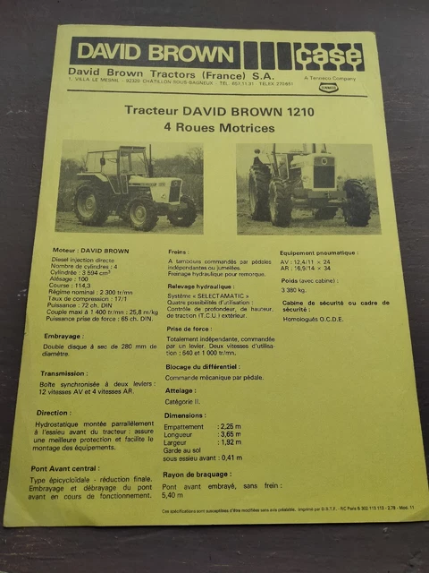 PROSPECTUS TRACTEUR DAVID Brown Case 1210 Brochure Prospekt Tractor Sekura Ih EUR 4,50 - PicClick DE