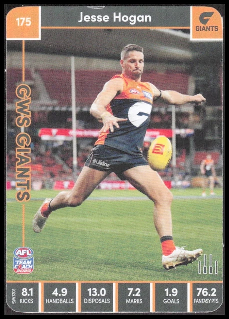 AFL 2023 TEAM Coach GWS Giants Jesse Hogan 175 23 Football Sport Card ...