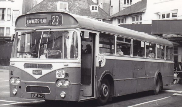 BUS PHOTO SOUTHDOWN Leyland Leopard EUF 142D Brighton Route 23 1975 £0. ...