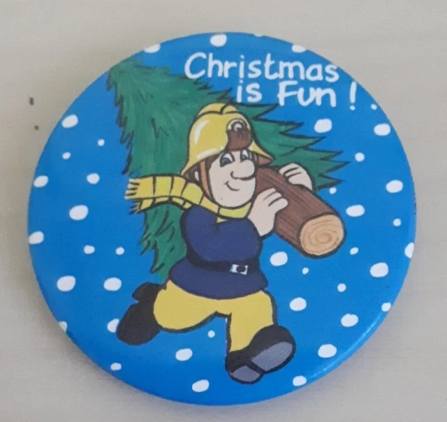 VINTAGE RETRO COLLECTORS Pin Badge FIREMAN SAM, CHRISTMAS IS FUN, TV ...