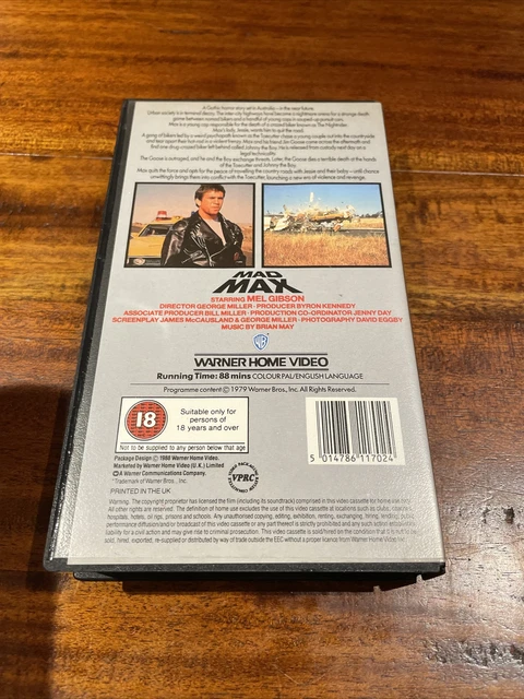 MAD MAX VHS Mel Gibson George Miller 1979 Warner Bros (1988 Edition) £2 ...