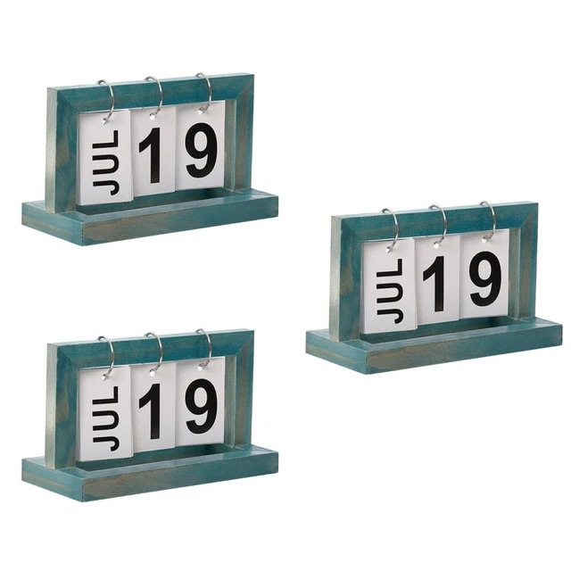 SET 3 CALENDRIER En Bois Vintage Tourne La Page Calendrier Bureau EUR ...
