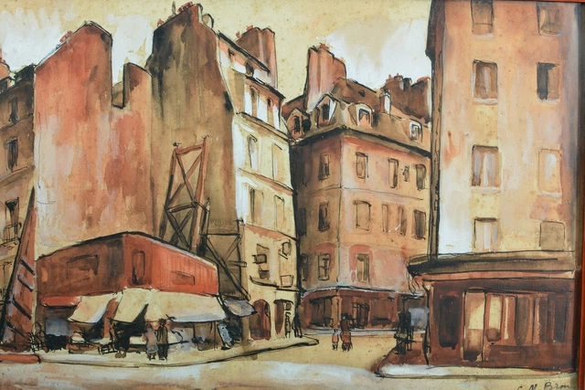 PAINTING ANTIQUE VIEW La Rue St Jacques 5e Paris Art Deco CESAR Bron ...