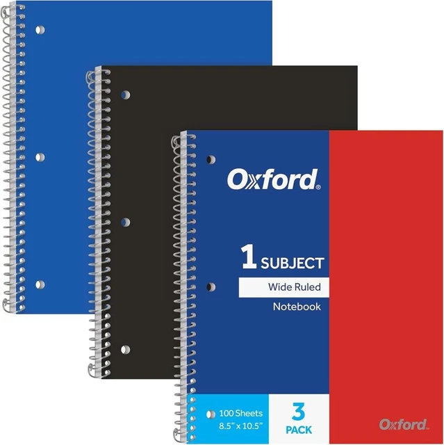 SPIRAL NOTEBOOKS, 1-SUBJECT, Wide Ruled Paper, Durable Plastic Cover ...
