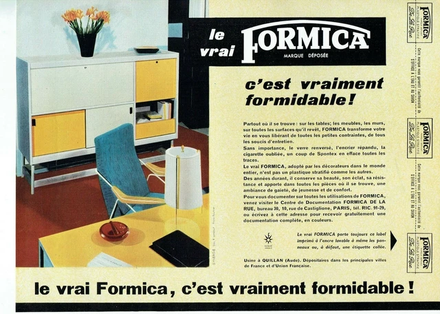 PUBLICITÉ ADVERTISING 1220 1957 Formica De la Rue revetement meubles ...