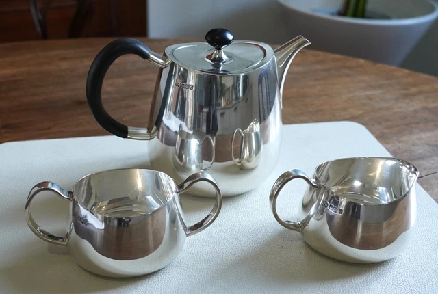 SERVICE À CAFÉ, pot à lait et sucrier Elkington en argent massif de ...