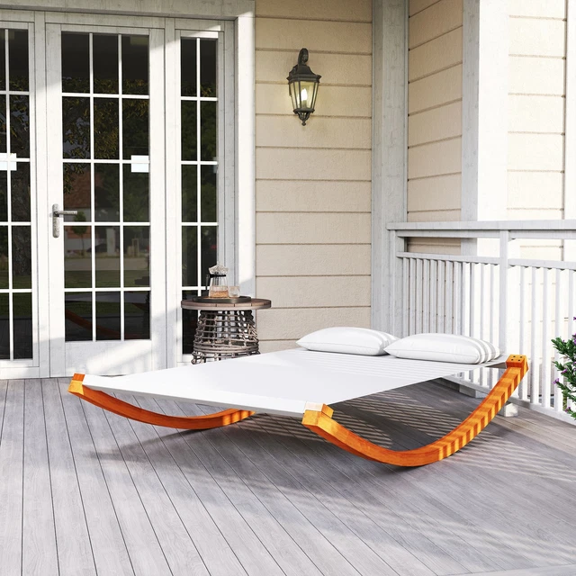 GARDEN WOODEN ROCKING Sun Bed Lounger Patio Hammock Bed 2 Cushy Pillows ...