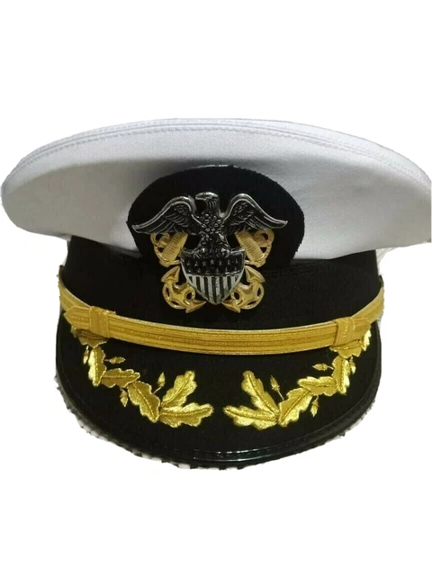 WW2 US NAVY Army Officers Visor Cap Marine Captain White Cap Hats ...