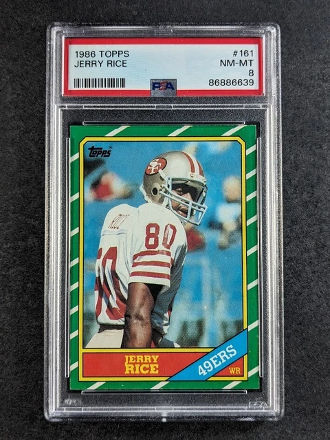 1986 TOPPS FOOTBALL JERRY RICE Rookie RC #161 San Francisco 49ers PSA 8 ...
