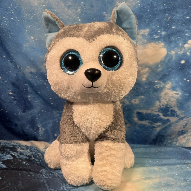 TY BEANIE BOO SLUSH Grey Husky Dog Cuddly Stuffed Toy Plushie Large 16 ...