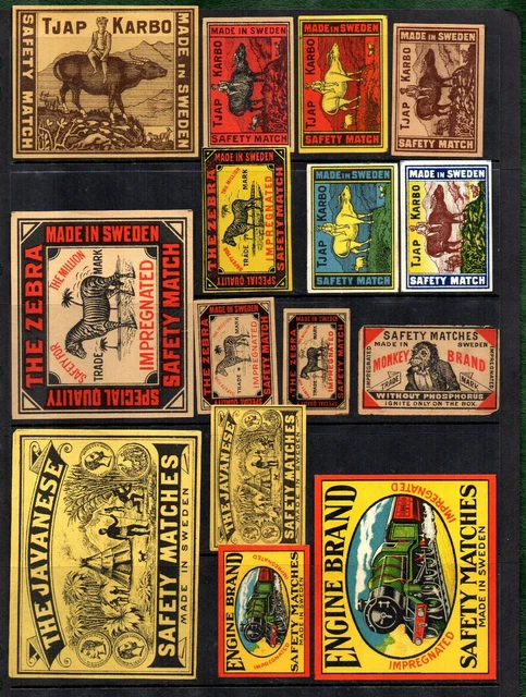 MATCHBOX LABELS RARE early Made in SWEDEN Different Varieties on brands ...