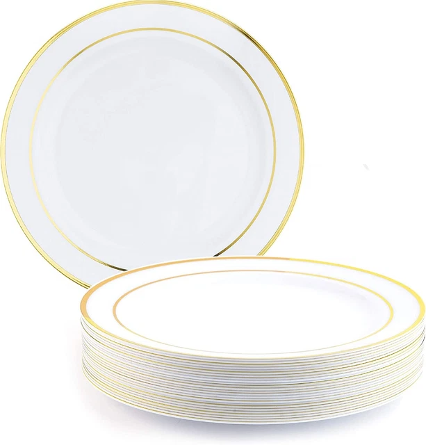 MATANA - 25 Premium Multi-Use Plastic Dinner Party Plates with Gold Rim ...