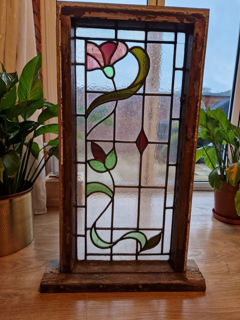 STAINED GLASS WINDOW panel in wooden window frame £40.00 - PicClick UK