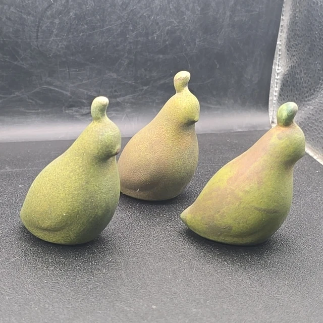 3 JEREMY J Diller Raku Fired Quail Bird Figurine Pottery Signed Green ...