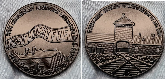 AUSCHWITZ GUN METAL Silver Coin Holocaust Vintage Concentration Camp ...