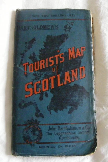 ANTIQUE BARTHOLOMEW'S LATE Victorian Tourist's Map Of Scotland Mounted ...