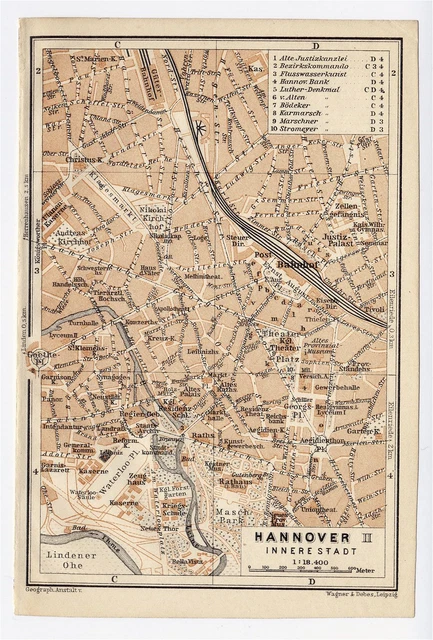 1904 ANTIQUE MAP Of Hanover Hannover City Lower Saxony Niedersachsen ...