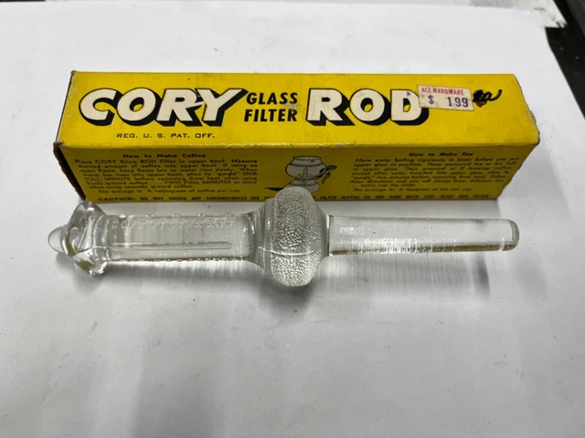 NOS VINTAGE CORY GLASS FILTER ROD REPLACEMENT w/ BOX VACUUM COFFEE POT ...