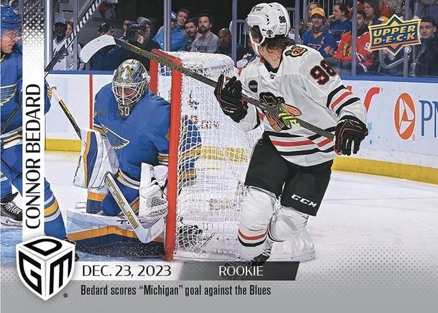 CONNOR BEDARD 'MICHIGAN Goal' 2023-24 UD Spiel datierte Momente #39 ...