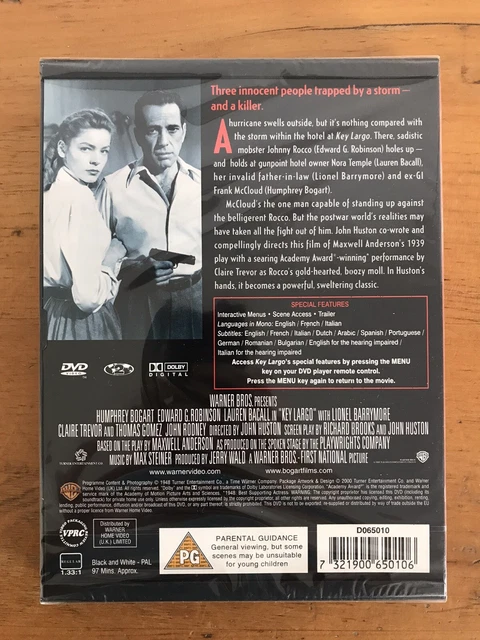 KEY LARGO DVD in Snapper Case New and Sealed Humphrey Bogart Lauren ...