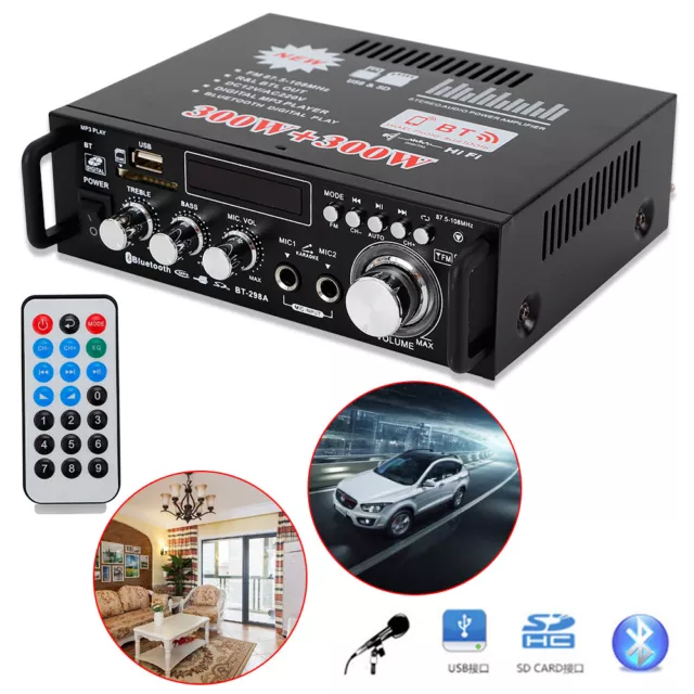 BT-298A MINI HIFI Stereo Amplifier Digital Power Amplifier FM w/ Remote ...