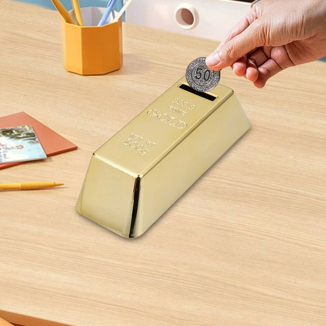 GOLD BAR COIN Bank Decorative Gold Bullion Bar Piggy Bank for Desktop ...