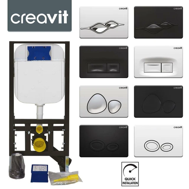 CREAVIT CONCEALED WALL Hung Toilet WC Adjustable Cistern Frame & Flush ...