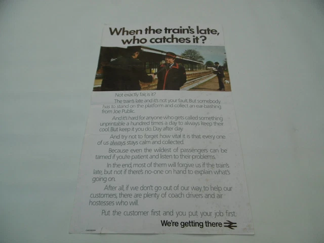 TRAIN RAILWAY POSTER Original British Rail When the Trains Late Staff ...