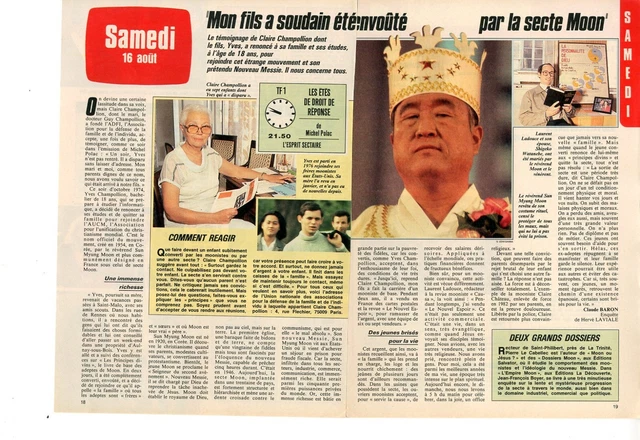 COUPURE DE PRESSE Clipping 1986 La Secte Moon (2 pages) EUR 5,00 ...