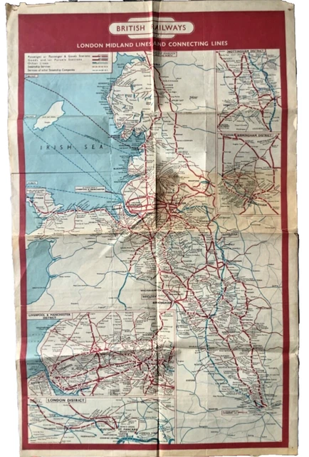 1957 RAILWAY TRAIN Map British Transport Commission printed Stafford ...