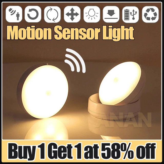 PIR MOTION SENSOR Night Light 360° Rotating LED Wall Cabinet Lamp ...