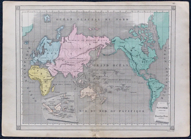1880CA - CARTE géographique du monde - Planisphère Terrestre - Gravure ...