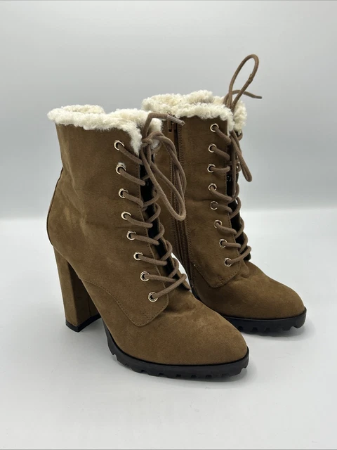 ALDO BOOTS SHOES 6.5 Womens Light Brown Faux Suede Heel Ankle Bootie £ ...