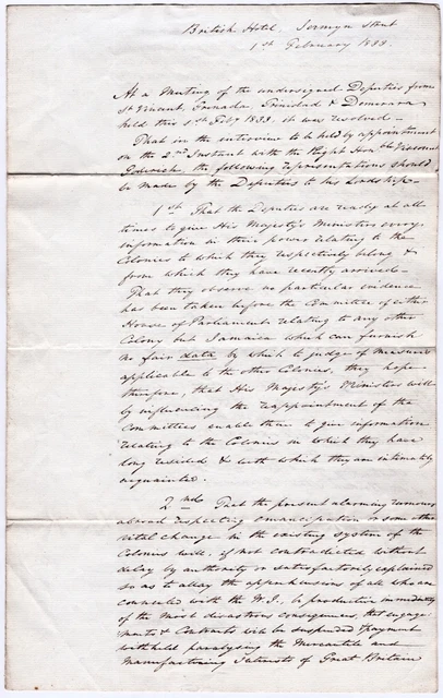 1833 SLAVERY WEST Indies Deputies Meeting Notes Lord Goderich Colonies ...
