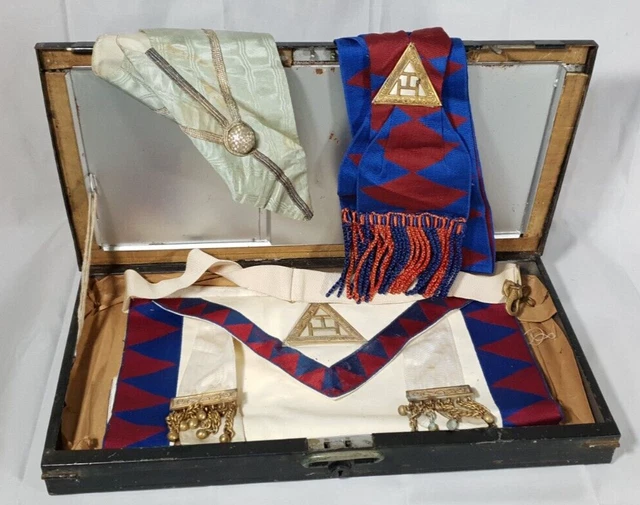 ANTIQUE MASONIC REGALIA Craft Apron & Collars With Metal Case $47.81 ...