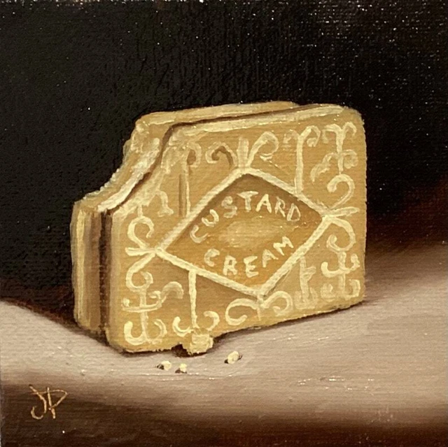 LITTLE CUSTARD CREAM Biscuit Original still life Oil Painting by Jane ...