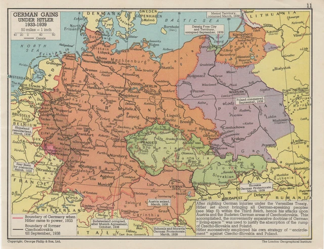 VINTAGE MAP 1941 WW2 German Gains Under Hitler 1933-1939 £23.00 ...