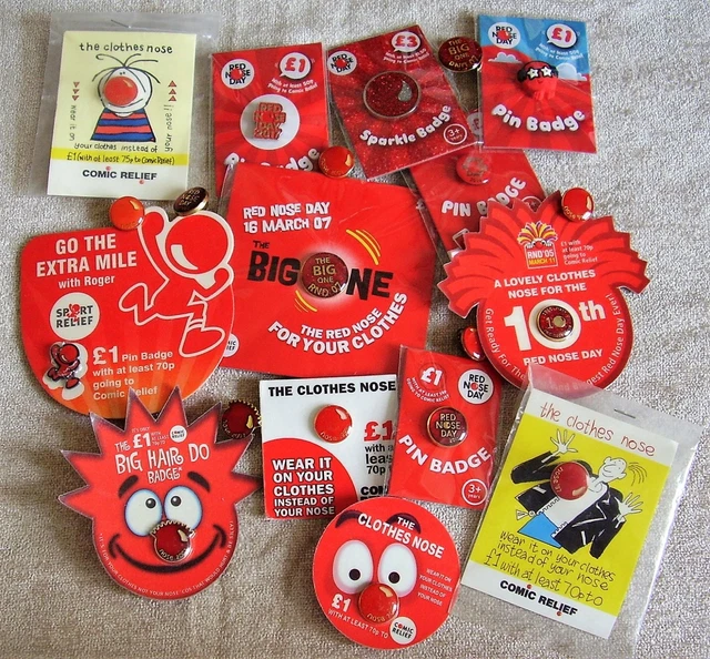 LARGE COLLECTION OF comic relief red nose day stud pin badges to choose ...
