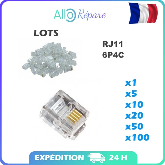 CONNECTEUR À SERTIR RJ11 6P4C Modulaire Prise Téléphone Jack Connecteur ...